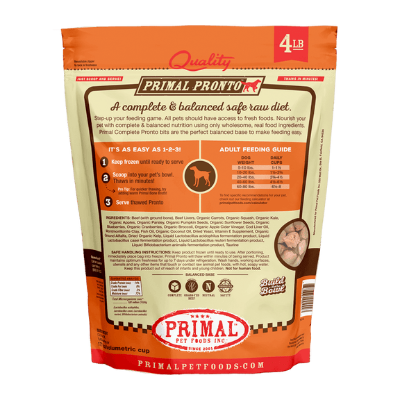 Primal Pronto Raw Frozen Dog Food 4lb – Paw Naturals